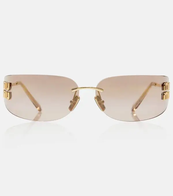 Miu Miu Logo Oval Sunglasses - Gold