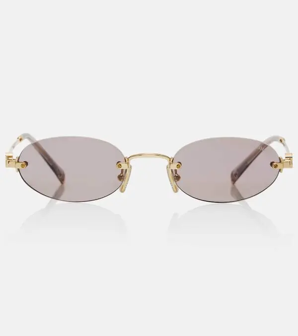 Miu Miu Logo Oval Sunglasses - Gold