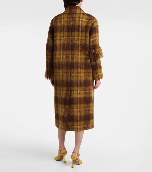 Loewe Checked Fringed Mohair And Wool Coat - Yellow