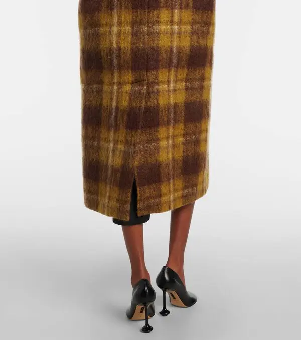 Loewe Checked Fringed Mohair And Wool Coat - Yellow