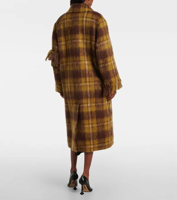 Loewe Checked Fringed Mohair And Wool Coat - Yellow