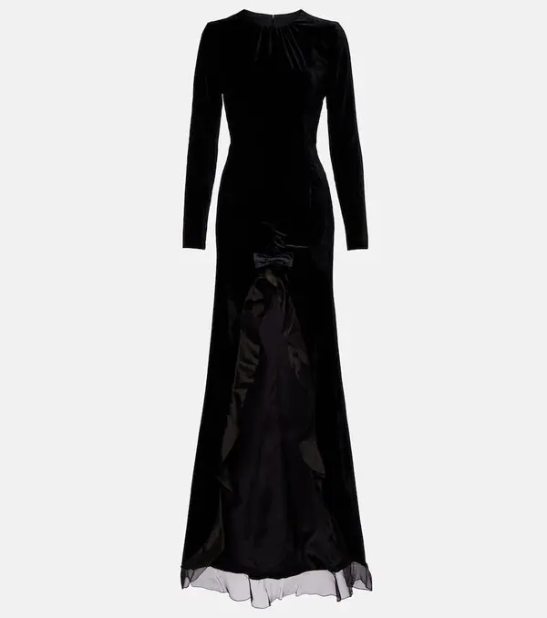 Alessandra Rich Ruched Velvet Gown - Black