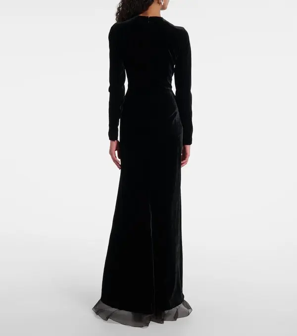 Alessandra Rich Asymmetric Velvet Gown With Silk Trim
