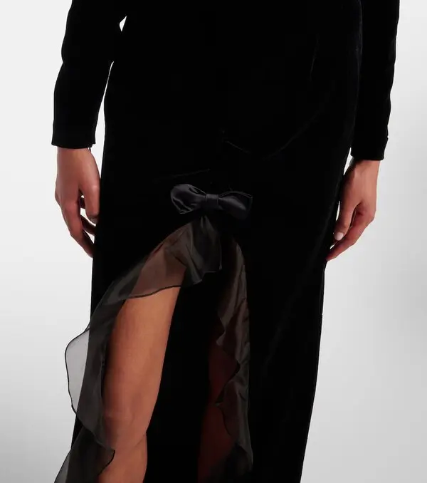Alessandra Rich Asymmetric Velvet Gown With Silk Trim