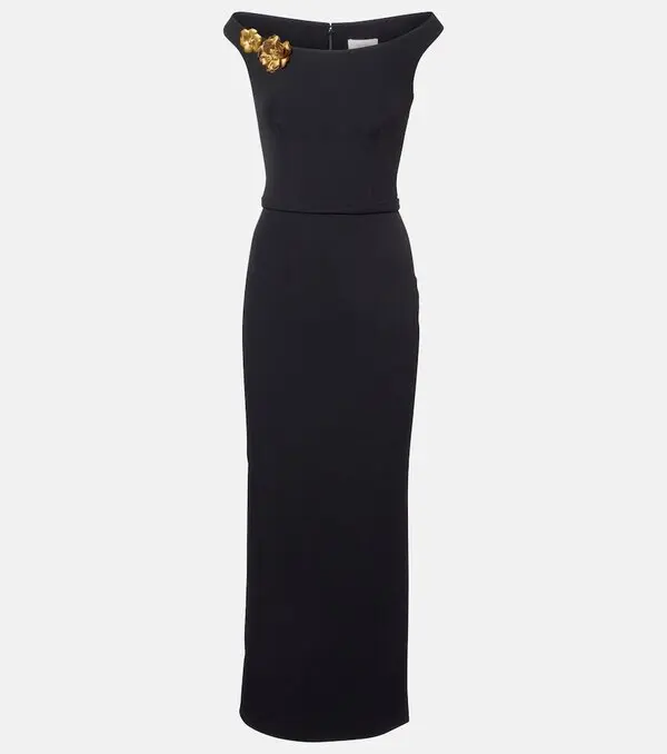 Safiyaa Belted Embellished Crêpe Maxi Dress