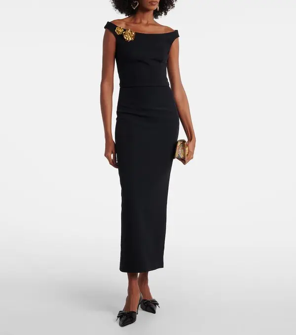 Safiyaa Belted Embellished Crêpe Maxi Dress