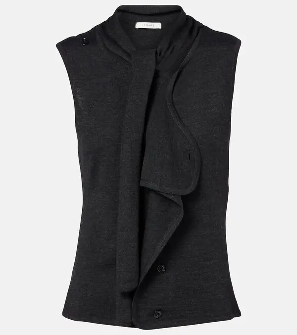 LEMAIRE Wool-blend Vest With Tie Neck - Grey