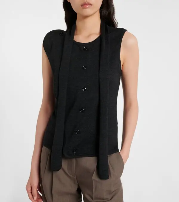 LEMAIRE Wool-blend Vest With Tie Neck - Grey