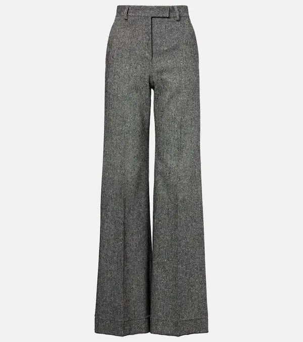 Valentino Garavani High-rise Wool-blend Wide-leg Trousers - Grey