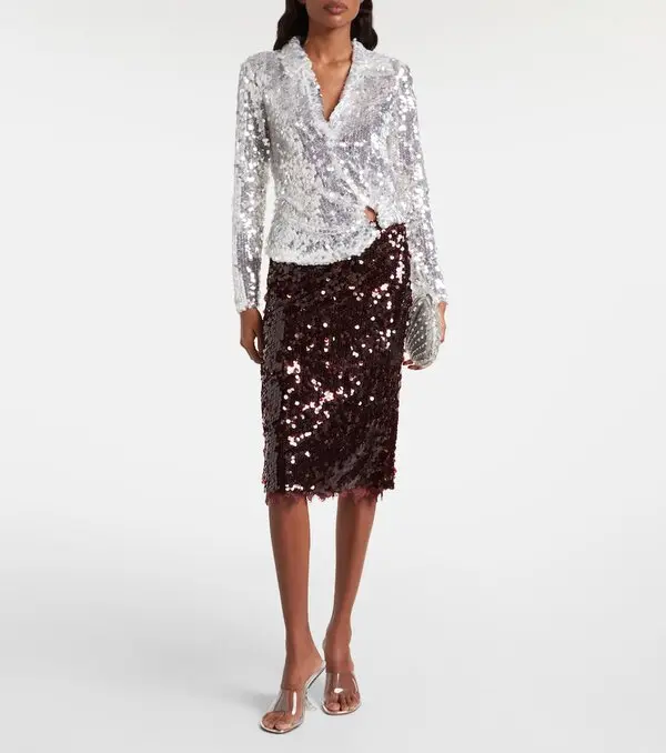 Christopher Esber Opaline Sequined Midi Skirt - Red