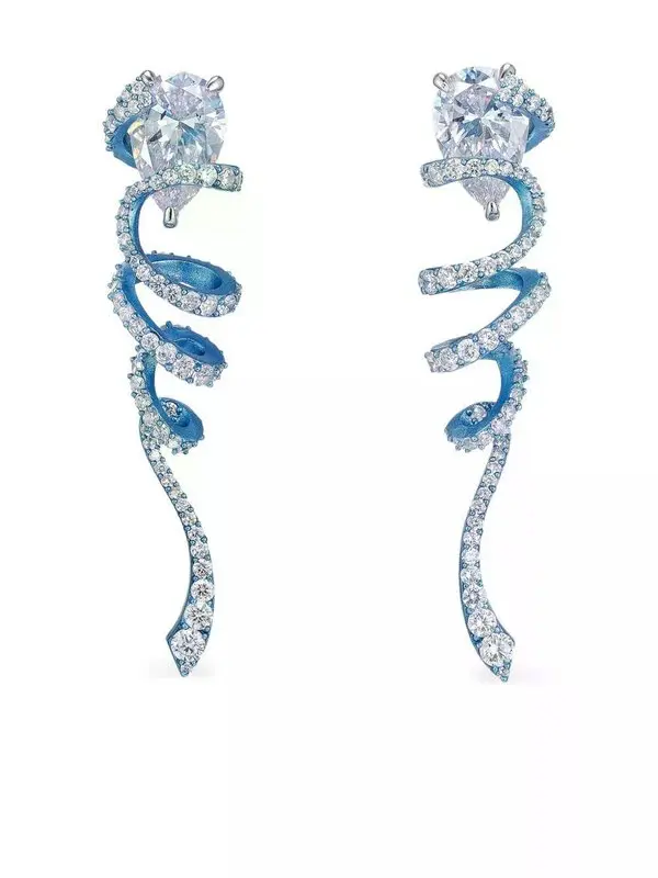 ANABELA CHAN 14k White Gold Vermeil Ribbon Twirl Diamond Earrings - Blue