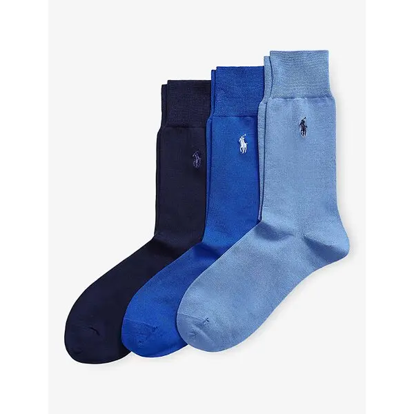 Polo Ralph Lauren Logo-embroidered Socks Pack Of Three - Blue/navy/royal
