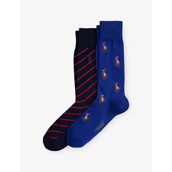 Ralph Lauren Logo-embroidered Cotton-blend Socks - Royal/red/navy