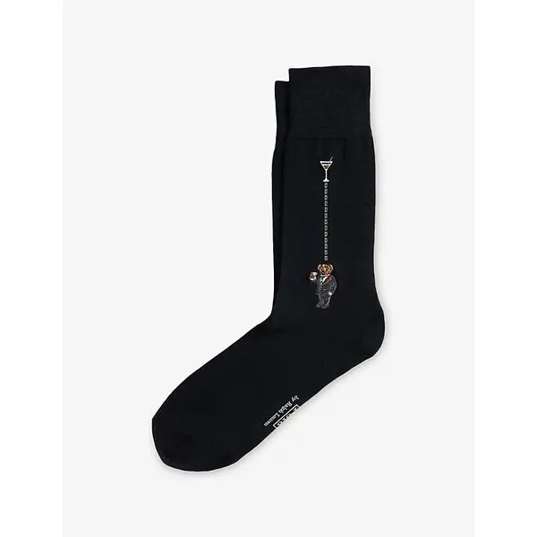Ralph Lauren Logo-embroidered Stretch Wool-blend Crew Socks - Black
