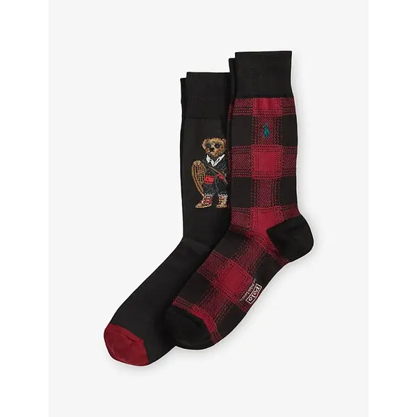 Ralph Lauren Pack Of Two Stretch Cotton-blend Socks - Black/red