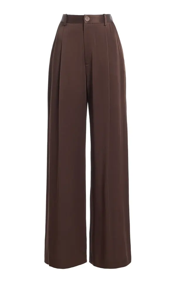 Lapointe Relaxed Pleated Satin Trousers - Brown