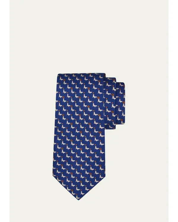 FERRAGAMO Gancio Sea Lion-print Neck Tie - Navy