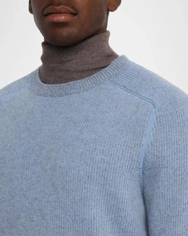 Zegna Cashmere Rib Saddle Crewneck Sweater - Blue