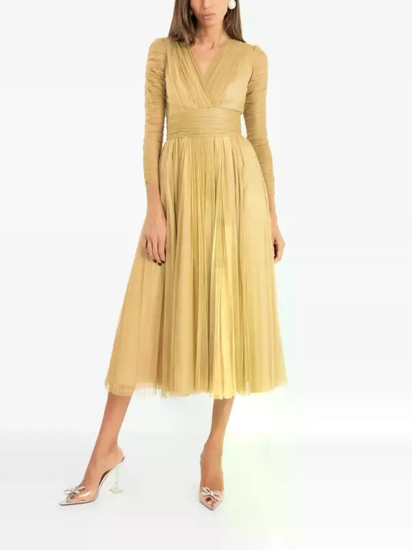 ANA RADU Ruched Tulle Midi Dress - Neutrals
