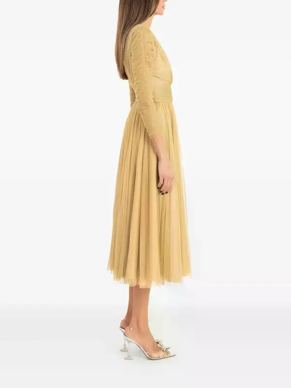 ANA RADU Ruched Tulle Midi Dress - Neutrals