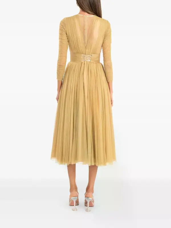 ANA RADU Ruched Tulle Midi Dress - Neutrals