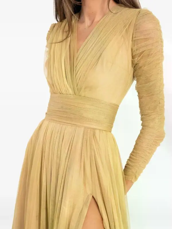 ANA RADU Ruched Tulle Midi Dress - Neutrals