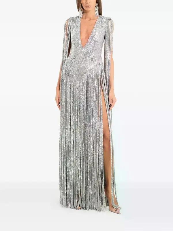 ANA RADU Sequin-embellished Fringed Maxi Dress