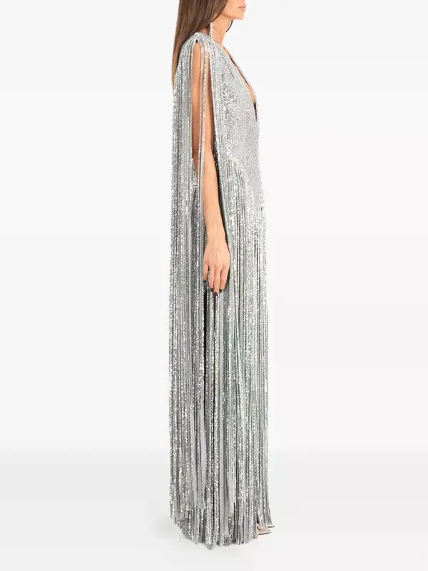ANA RADU Sequin-embellished Fringed Maxi Dress