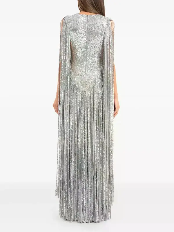 ANA RADU Sequin-embellished Fringed Maxi Dress
