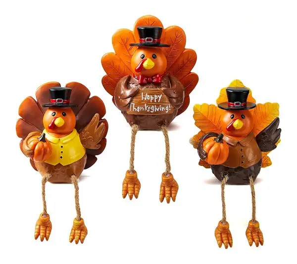 JOYFY Resin Turkey Figurines With Pumpkins