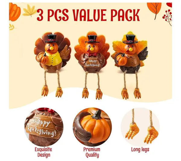 JOYFY Resin Turkey Figurines With Pumpkins