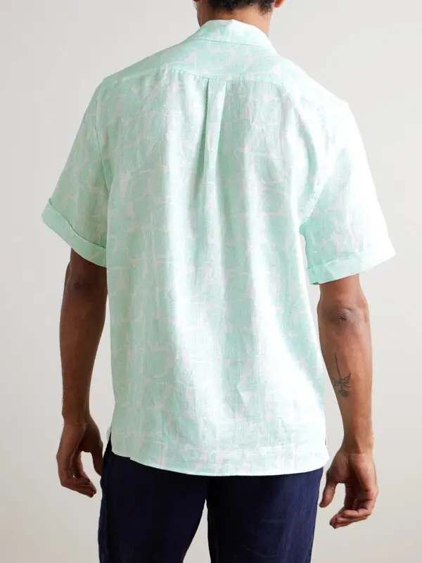 Vilebrequin Charli Camp-collar Floral-print Linen Shirt - Blue