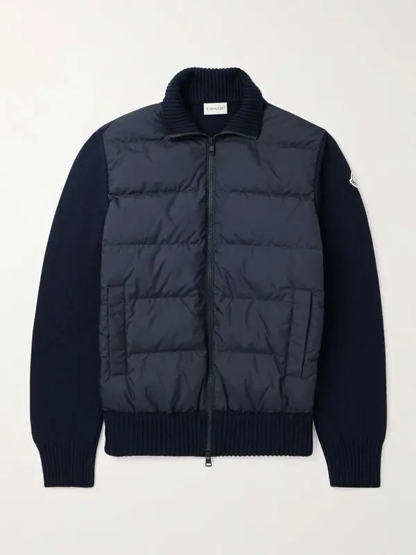 Moncler Logo-appliquéd Quilted Nylon-panelled Virgin Wool Down Cardigan