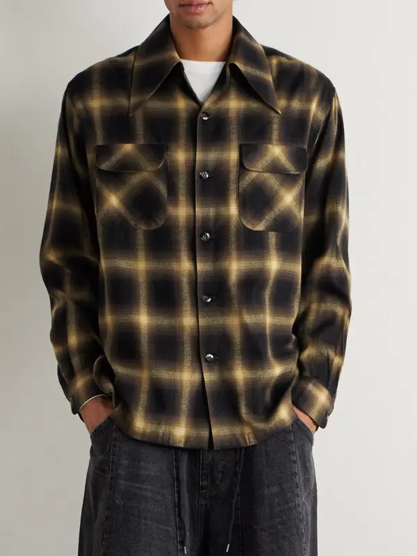 Kapital Kountry Camp-collar Checked Cotton-blend Flannel Shirt - Black