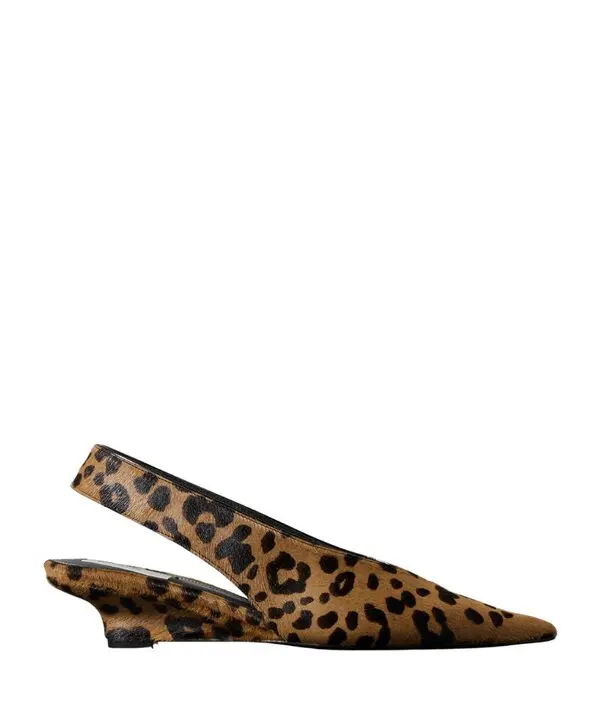 TOTEME Leopard-print Calf Hair Wedge Slingback Pumps