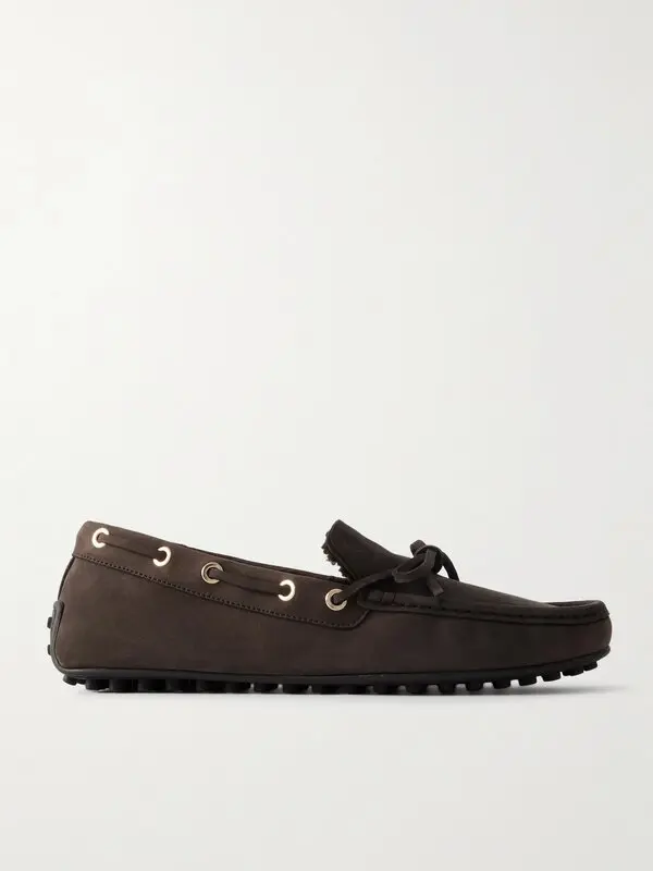 TOD'S Shearling-lined Suede Boat Shoes - Brown