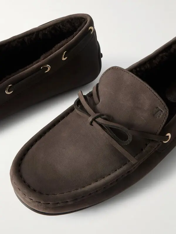 TOD'S Shearling-lined Suede Boat Shoes - Brown