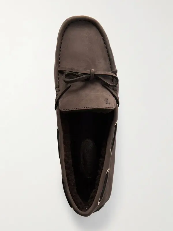 TOD'S Shearling-lined Suede Boat Shoes - Brown