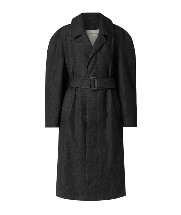 LEMAIRE Belted Wool And Cotton-blend Coat - Dark Gray
