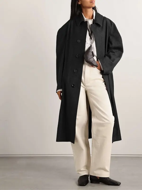 LEMAIRE Belted Wool And Cotton-blend Coat - Dark Gray