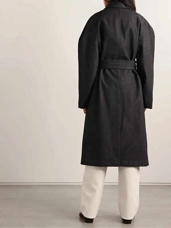 LEMAIRE Belted Wool And Cotton-blend Coat - Dark Gray