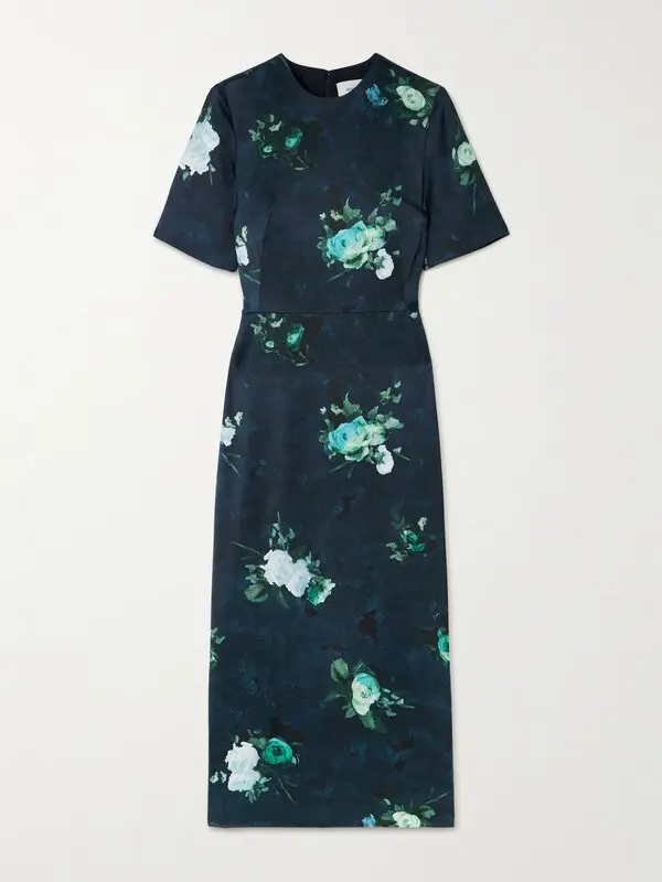 Erdem Floral-print Duchesse-satin Midi Dress