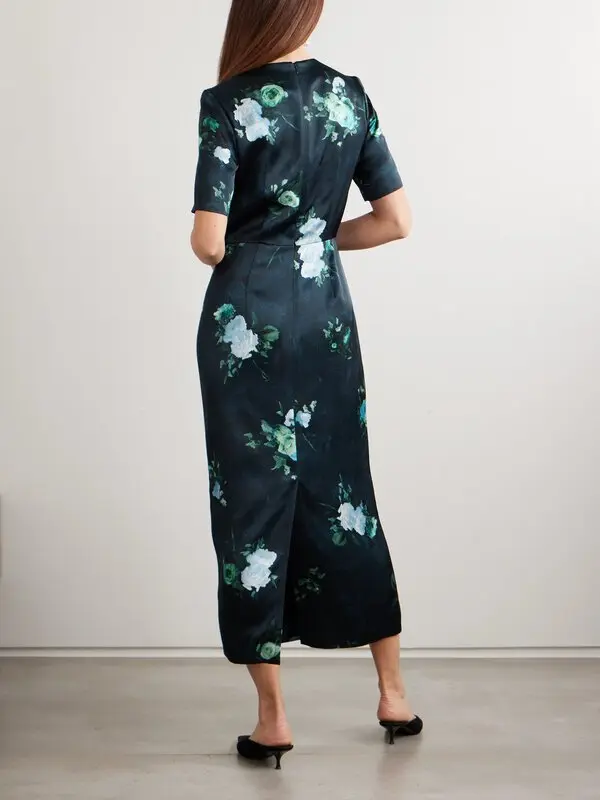 Erdem Floral-print Duchesse-satin Midi Dress