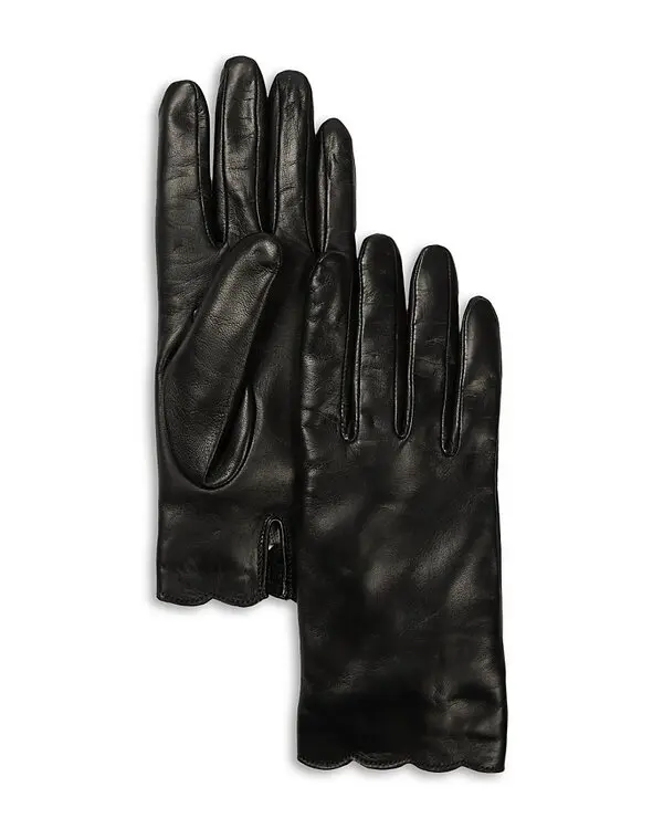 CAROLYN ROWAN ACCESSORIES Scalloped Nappa Leather Gloves - Black