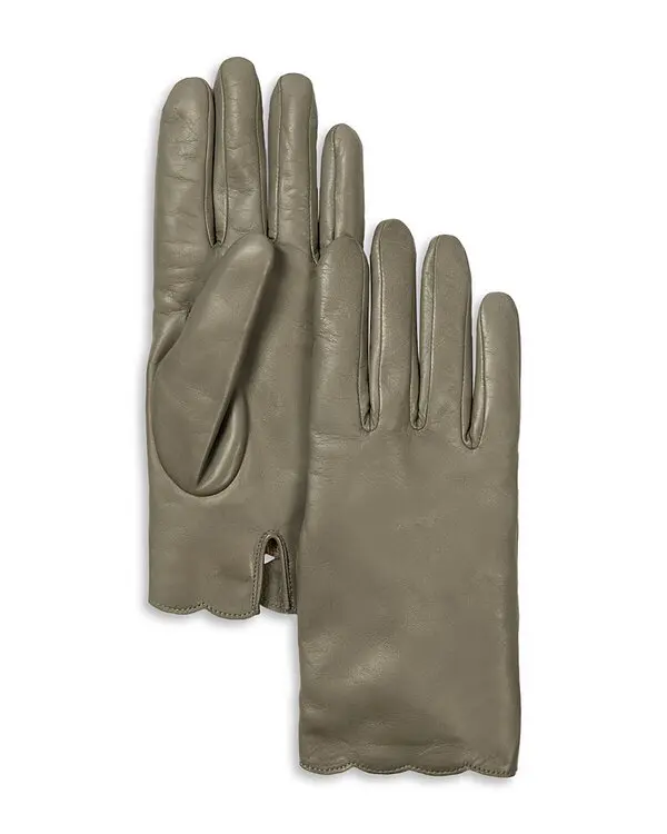 CAROLYN ROWAN ACCESSORIES Scalloped Nappa Leather Gloves - Light Grey