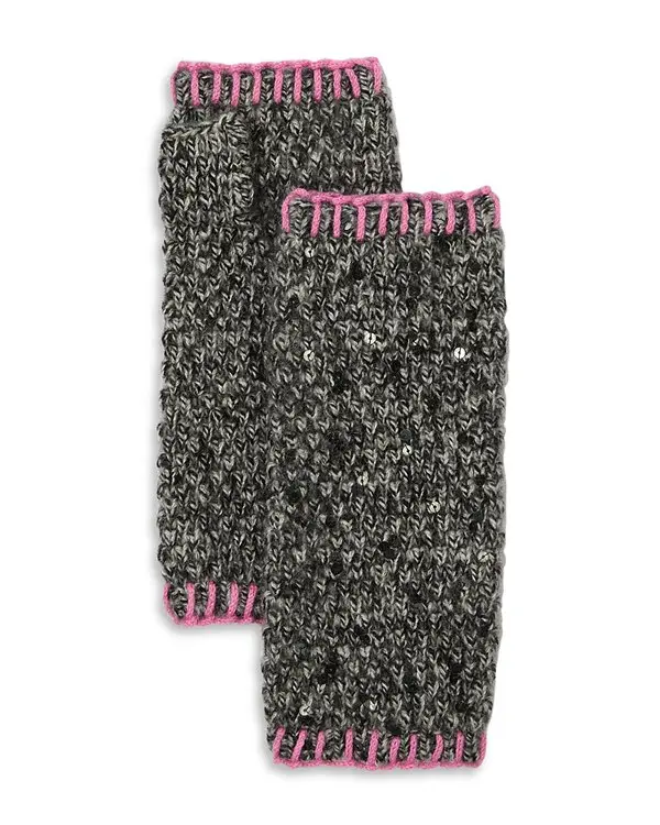 CAROLYN ROWAN ACCESSORIES Cashmere Tweeded Sequins Gloves - Grey/pink
