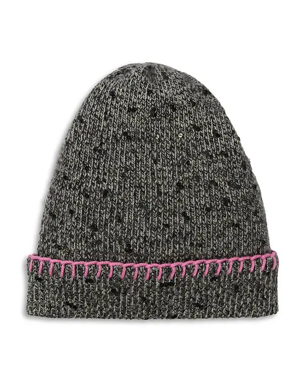 CAROLYN ROWAN ACCESSORIES Cashmere Tweeded Beanie - Grey/pink