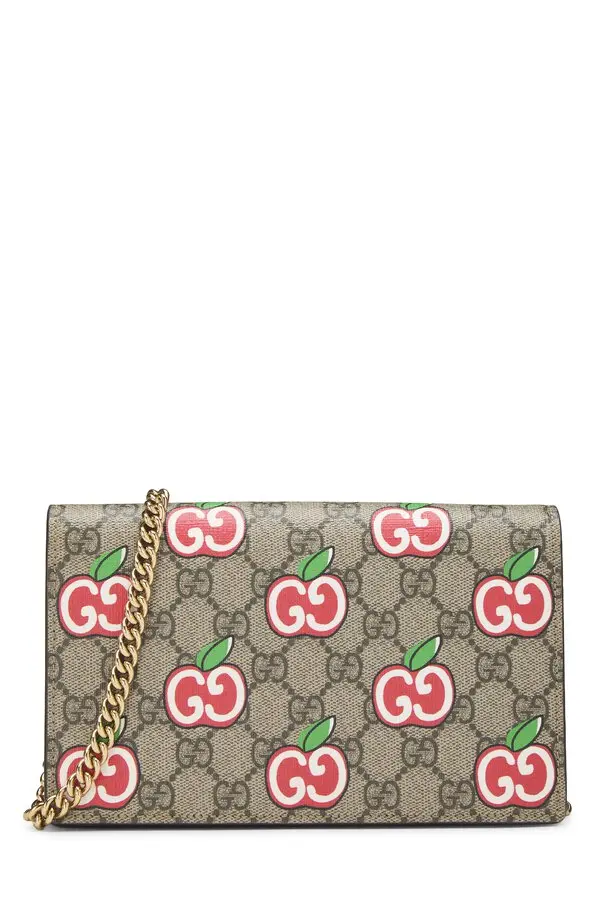 Gucci Original Gg Supreme Canvas Apple Wallet On Chain - Red