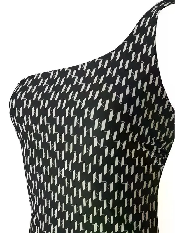 Karl Lagerfeld Monogram-print One-shoulder Swimsuit - Black