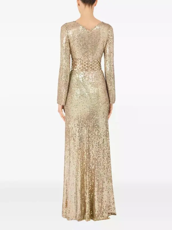 Jenny Packham Embellished Sequin Maxi Dress - Gold